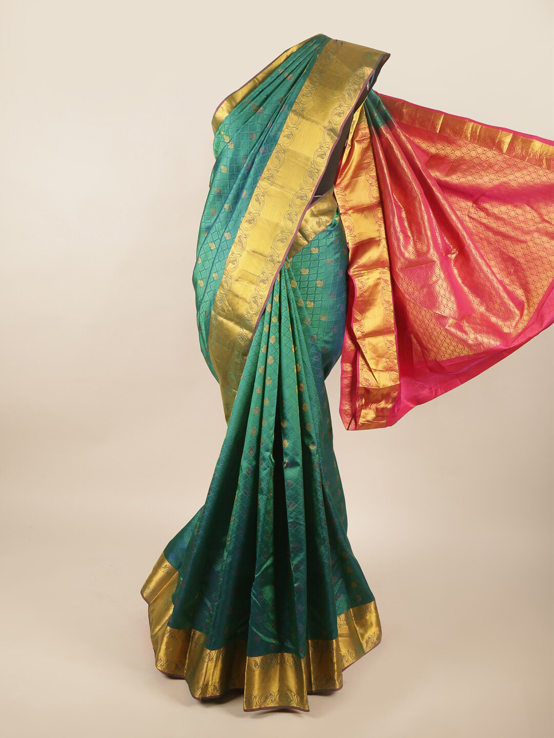 Buy Pothys Green & Pink Woven Design Pure Silk Saree - Sarees for Women ...