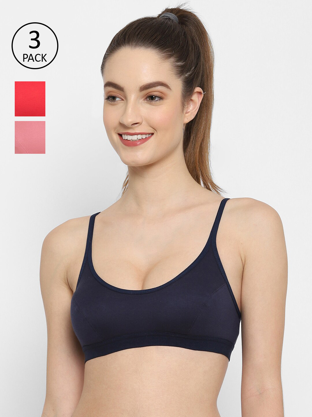 Buy Floret Pack Of 3 Navy Blue & Red Bralette Bras - Bra for Women ...