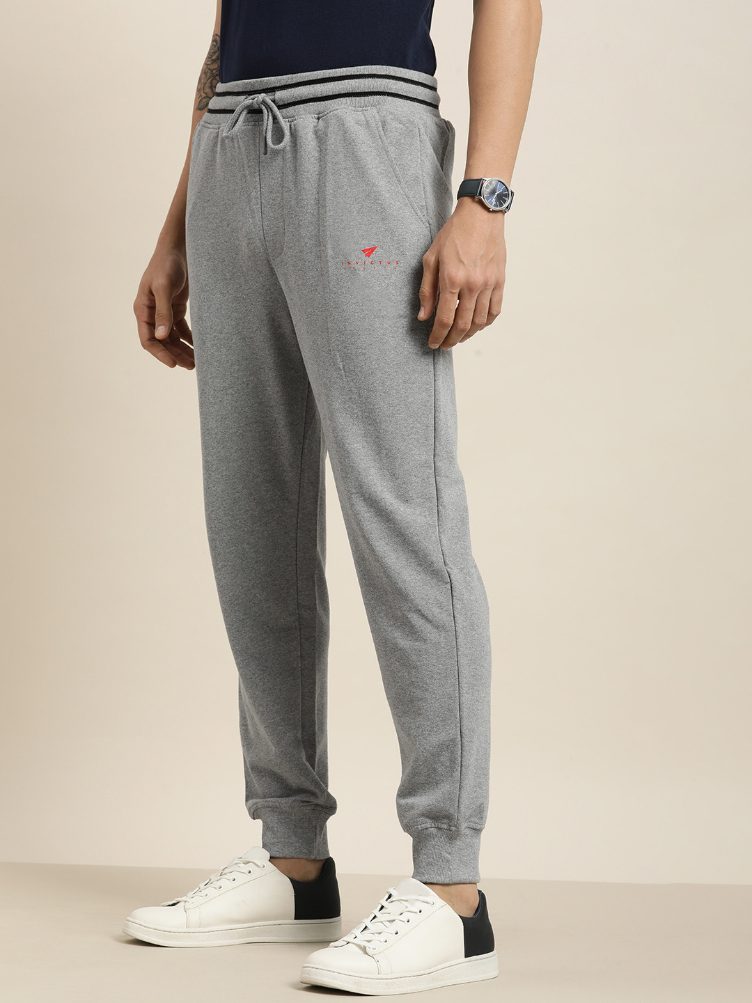 Buy Invictus Indoor Men Grey Melange Brand Logo Printed Mid Rise ...