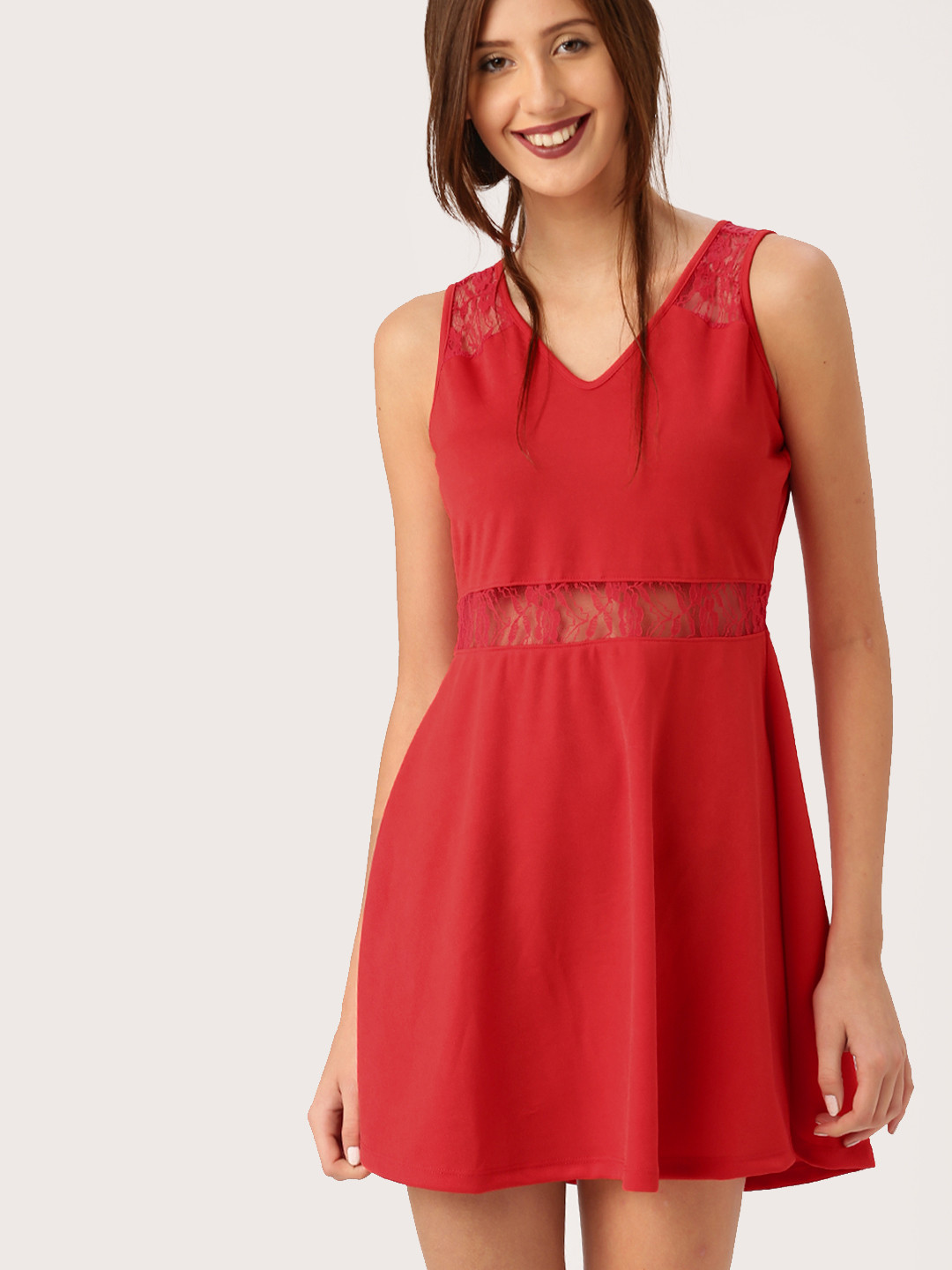 Buy DressBerry Women Red Lace Fit & Flare Dress - Dresses for Women ...