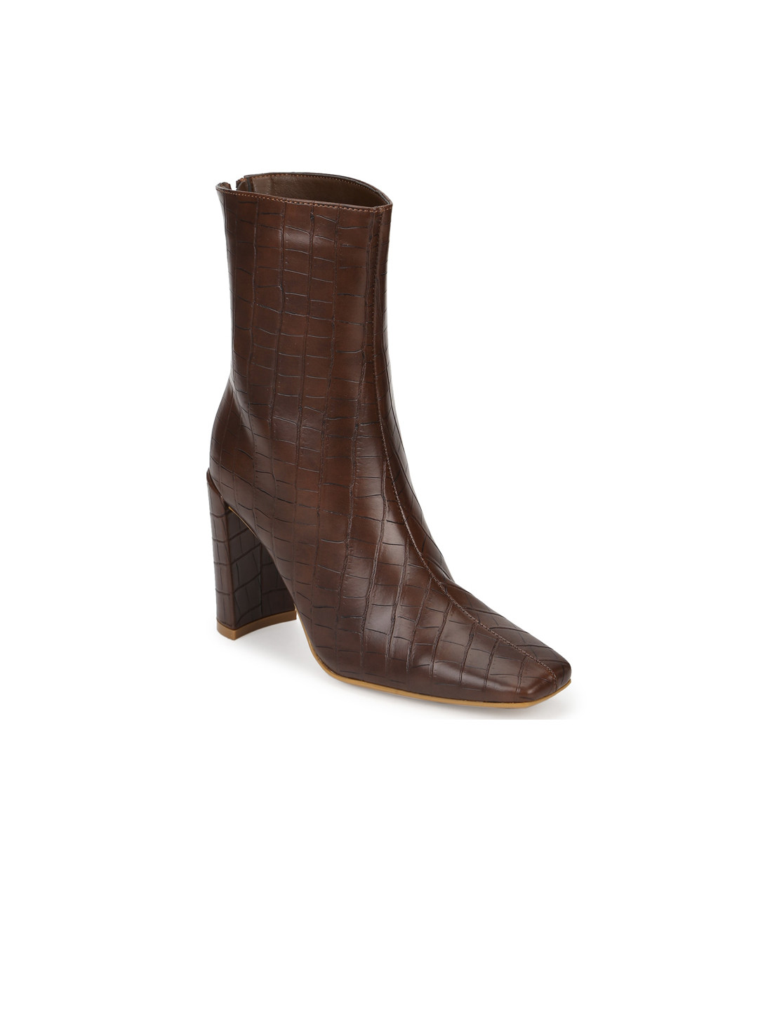 Buy Truffle Collection Brown Textured PU Block Heeled Boots - Boots for ...