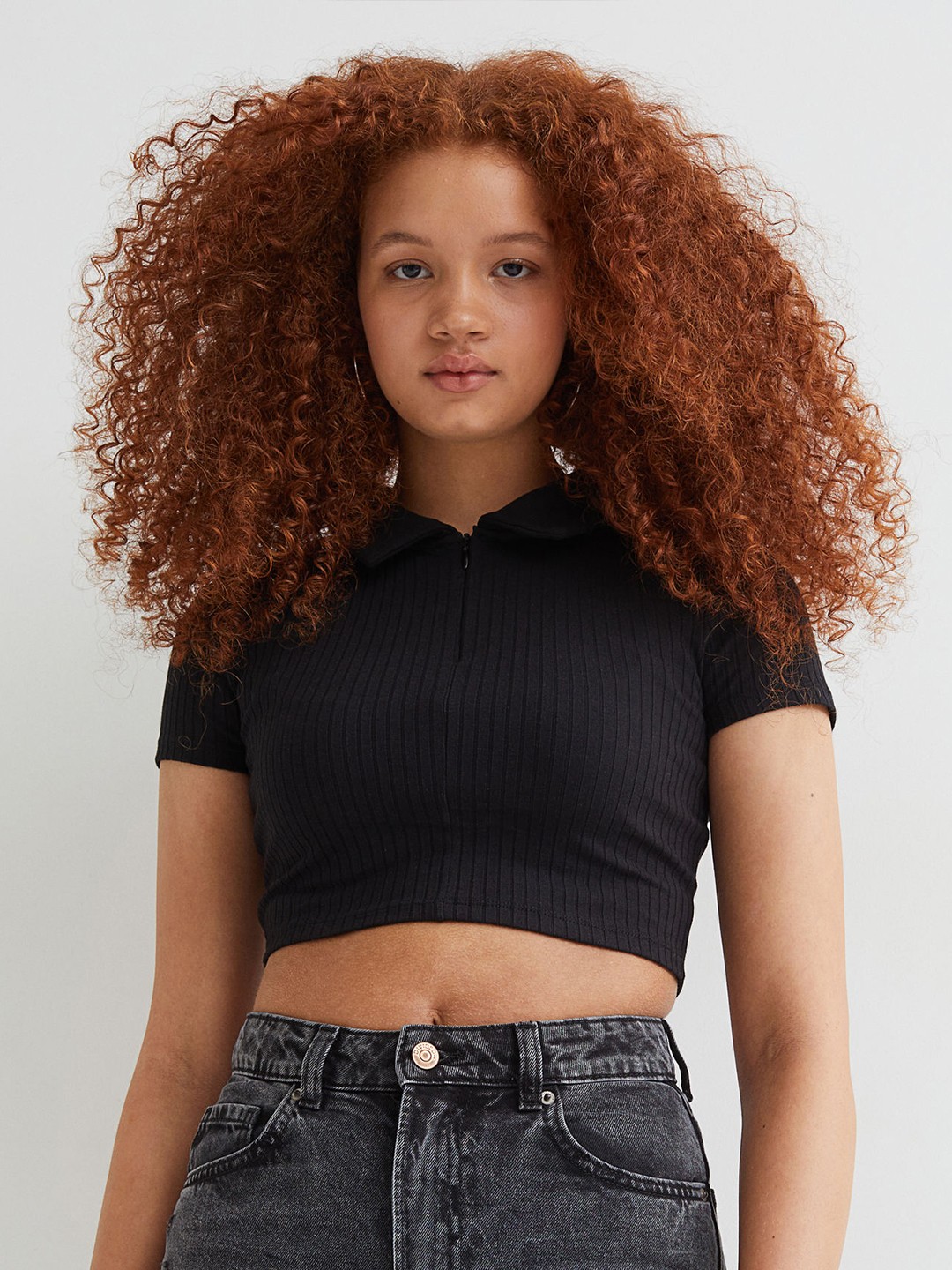 Buy Handm Women Black Collared Ribbed Cropped Top Tops For Women