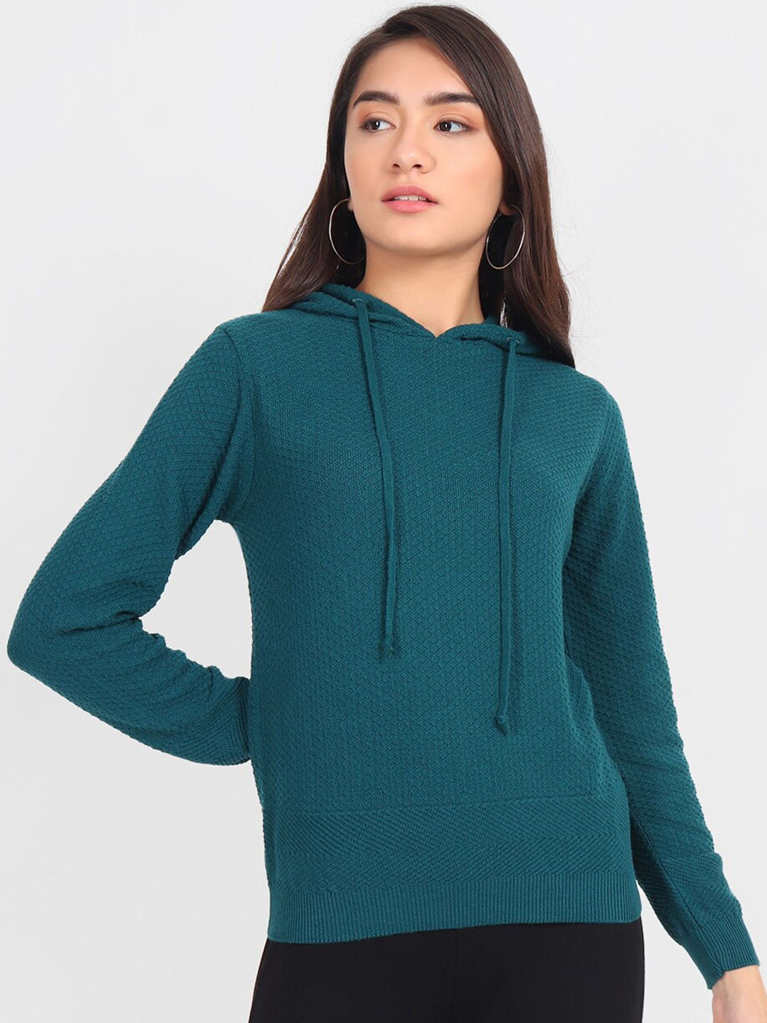 Buy JoE Hazel Women Teal Green Hooded Sweatshirt - Sweatshirts for ...