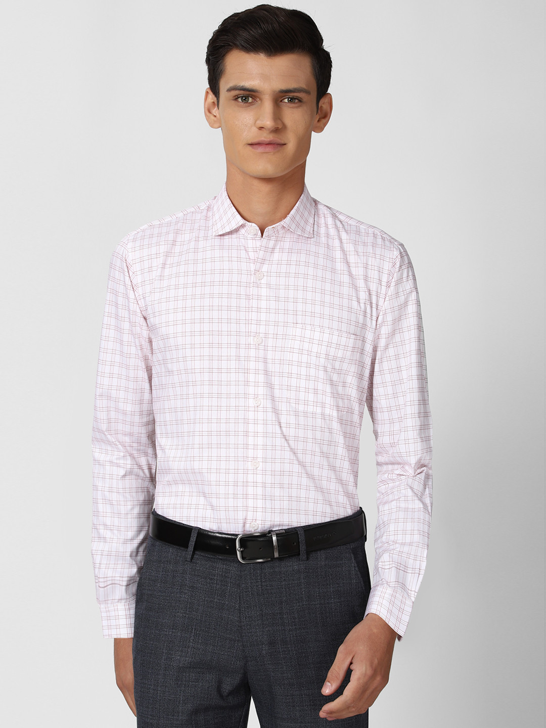 Buy Peter England Elite Men White Grid Tattersall Checks Checked Formal ...