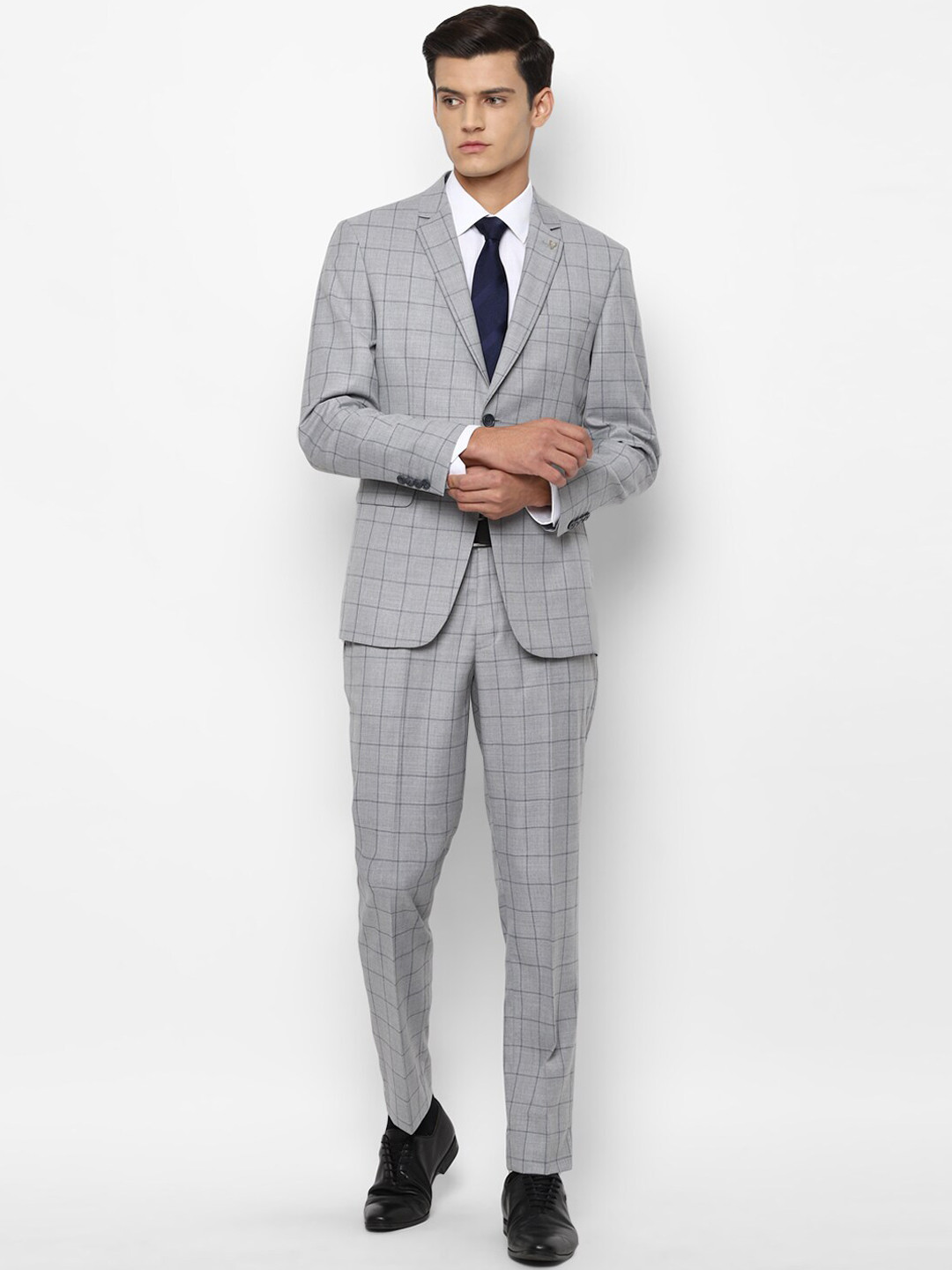 Buy Allen Solly Men Grey Checked Single Breasted Slim Fit 2 Piece ...