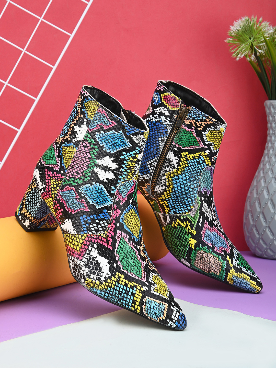 Buy El Paso Multicoloured Printed High Top Block Heeled Boots - Boots ...