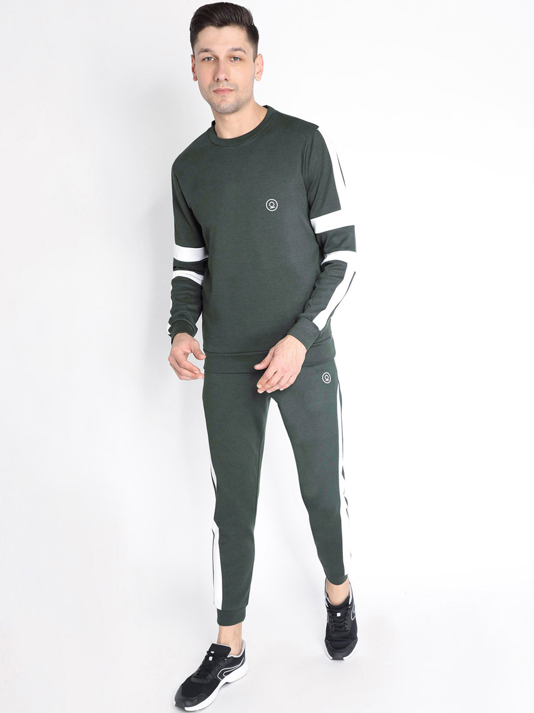 Buy Chkokko Men Olive Green & White Colourblocked Tracksuit ...