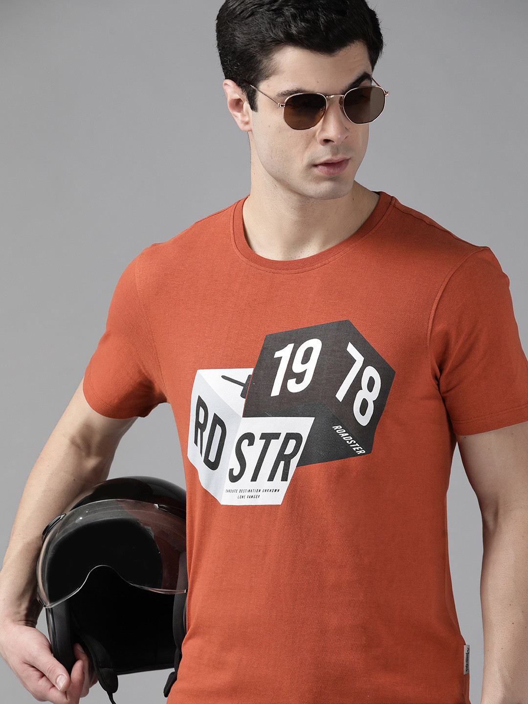 Buy The Roadster Lifestyle Co Men Rust Orange & White Pure Cotton Brand ...
