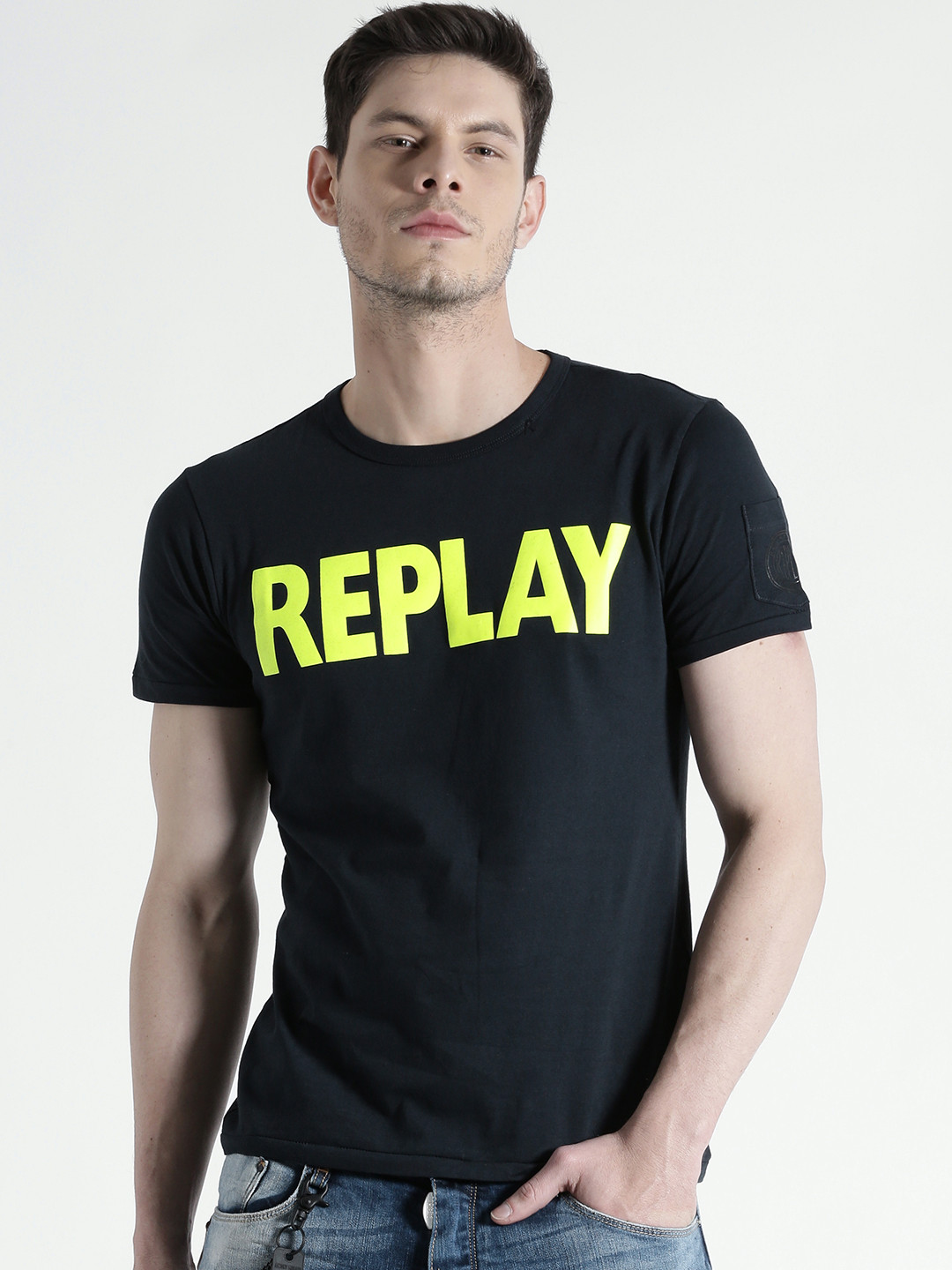 Buy Replay Men Navy Printed Round Neck T Shirt - Tshirts for Men ...