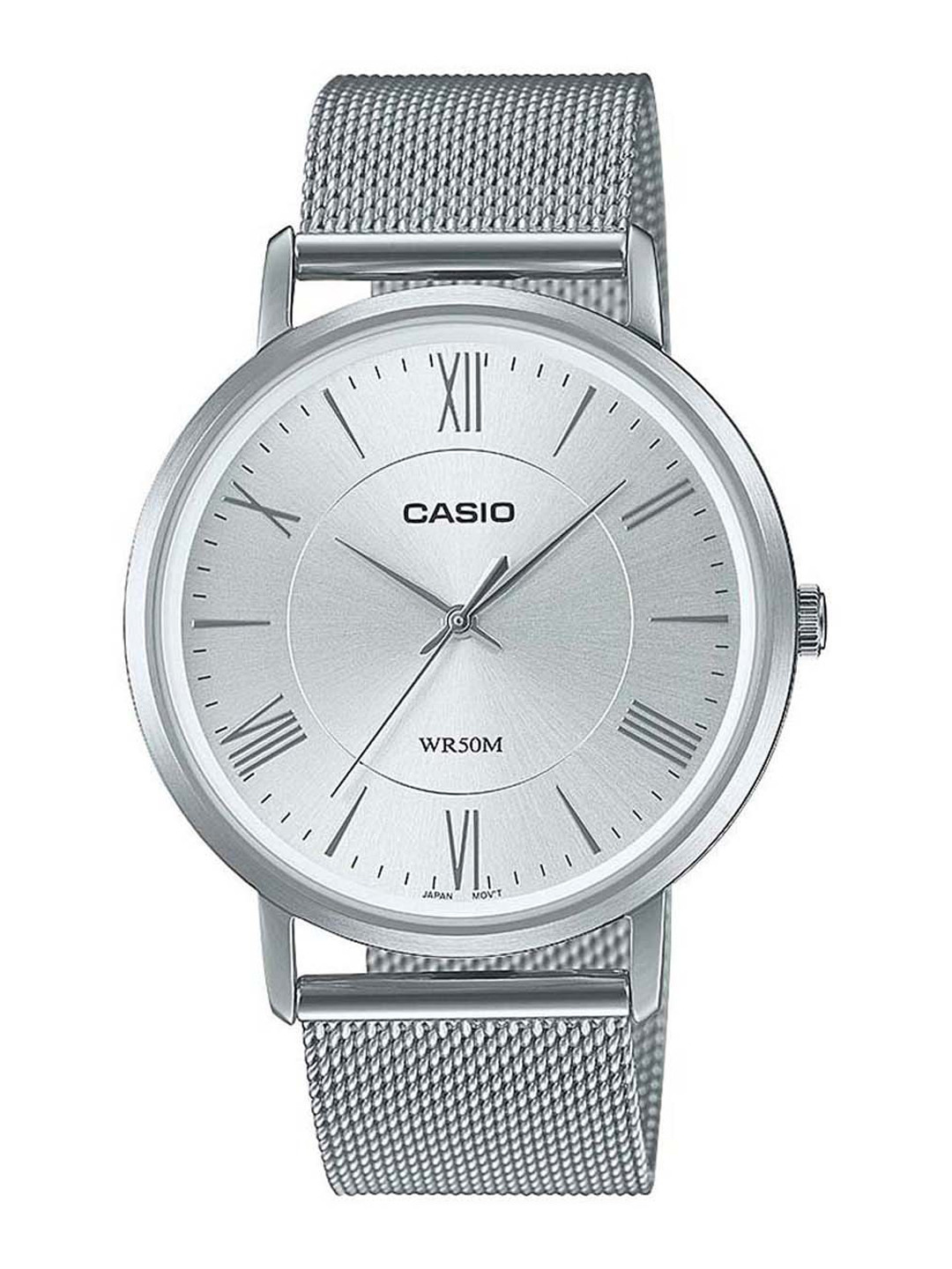 Buy CASIO Men White Dial & Silver Toned Stainless Steel Textured Straps ...