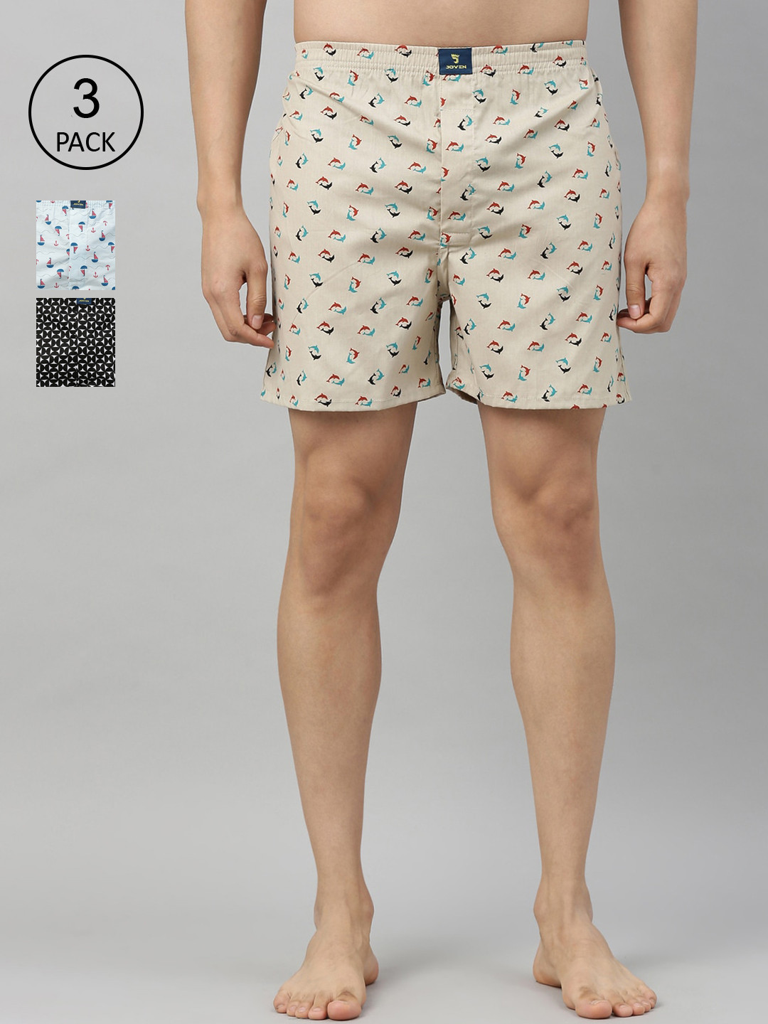 Buy Joven Men Pack Of 3 Printed Pure Cotton Boxers JB3PV YTFSTA ...
