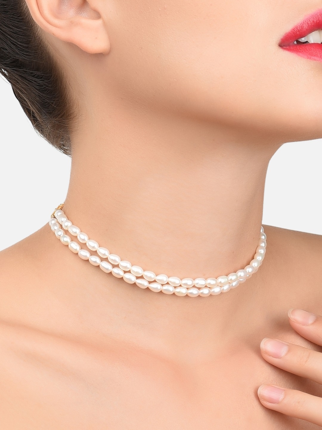 Buy Zaveri Pearls Gold Plated White Freshwater Rice Pearl Choker