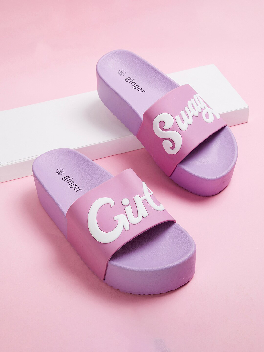 Buy Ginger By Lifestyle Women Purple & White Printed Sliders - Flip ...