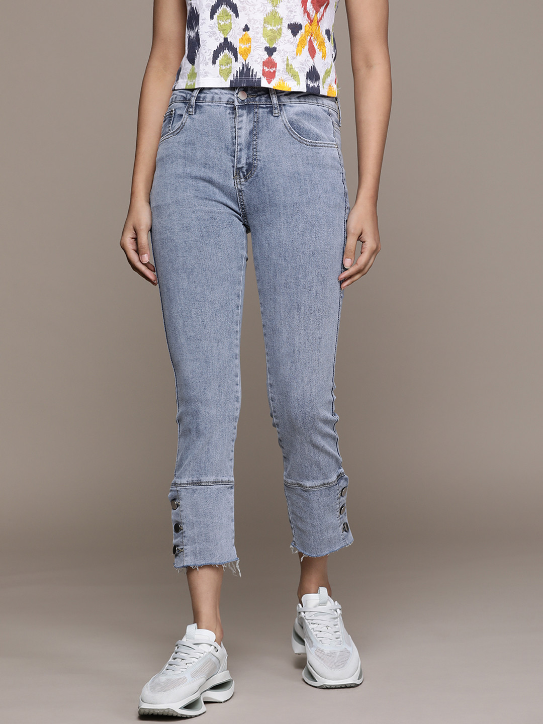 Buy URBANIC Women Blue Solid Pure Cotton Slim Fit High Rise Jeans ...