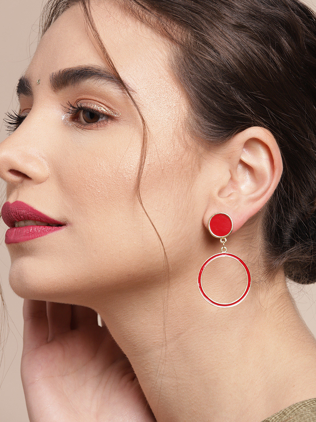 Buy Sangria Maroon & Gold Toned Enamelled Circular Drop Earrings ...