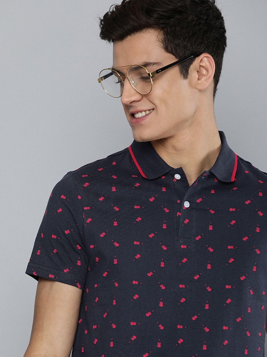 Buy Mast And Harbour Men Navy Blue And Red Conversational Printed Polo