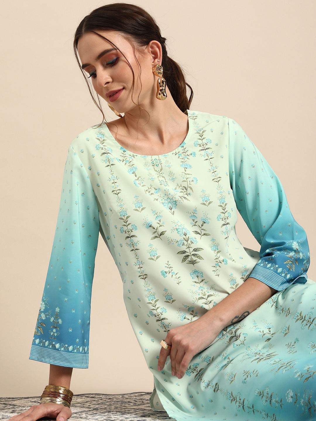 Buy Anouk Women Blue Ethnic Motifs Printed Kurta With Trousers Kurta