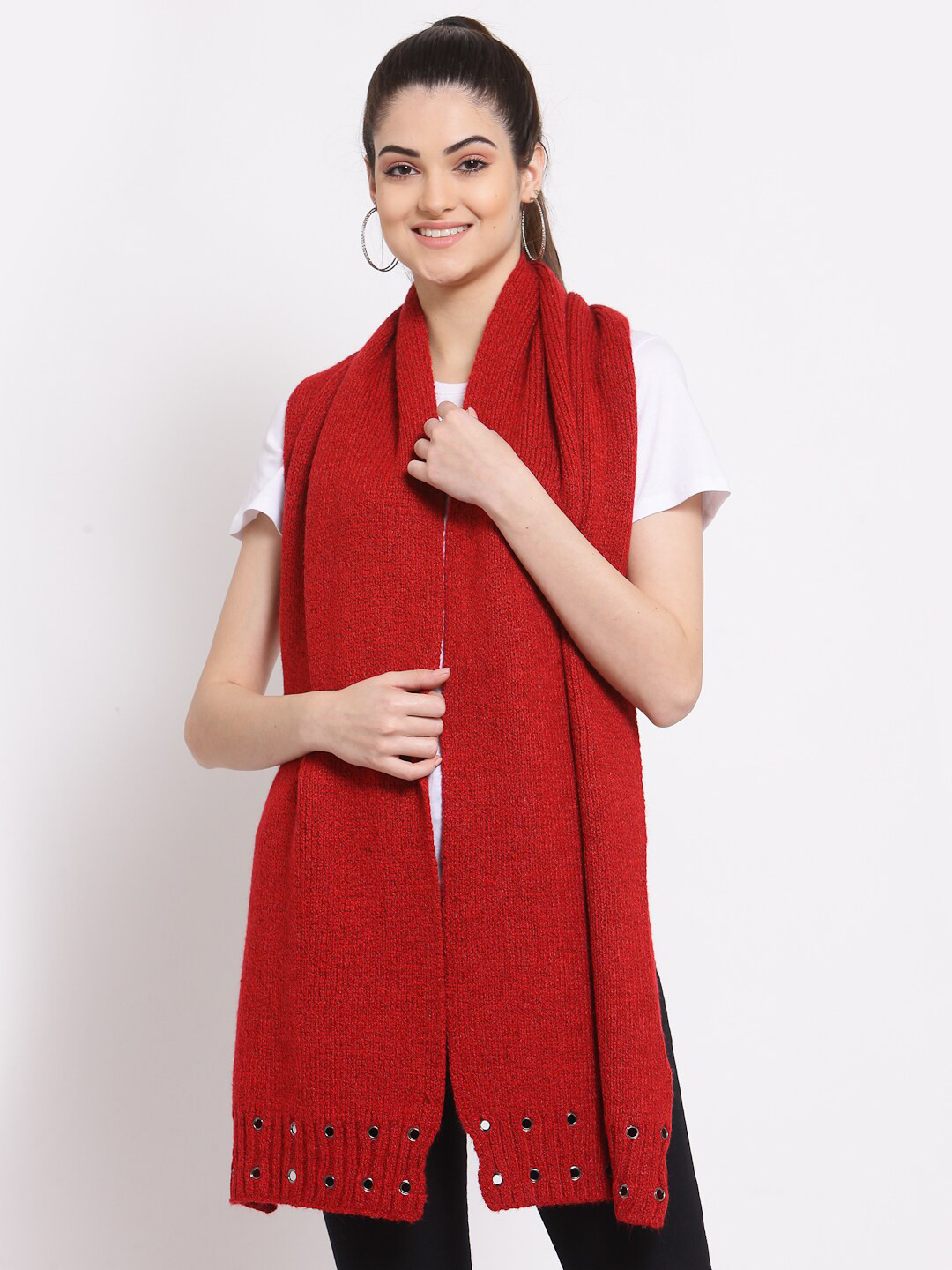 Buy Calvadoss Women Red Solid Woolen Long Fit Muffler - Mufflers for ...