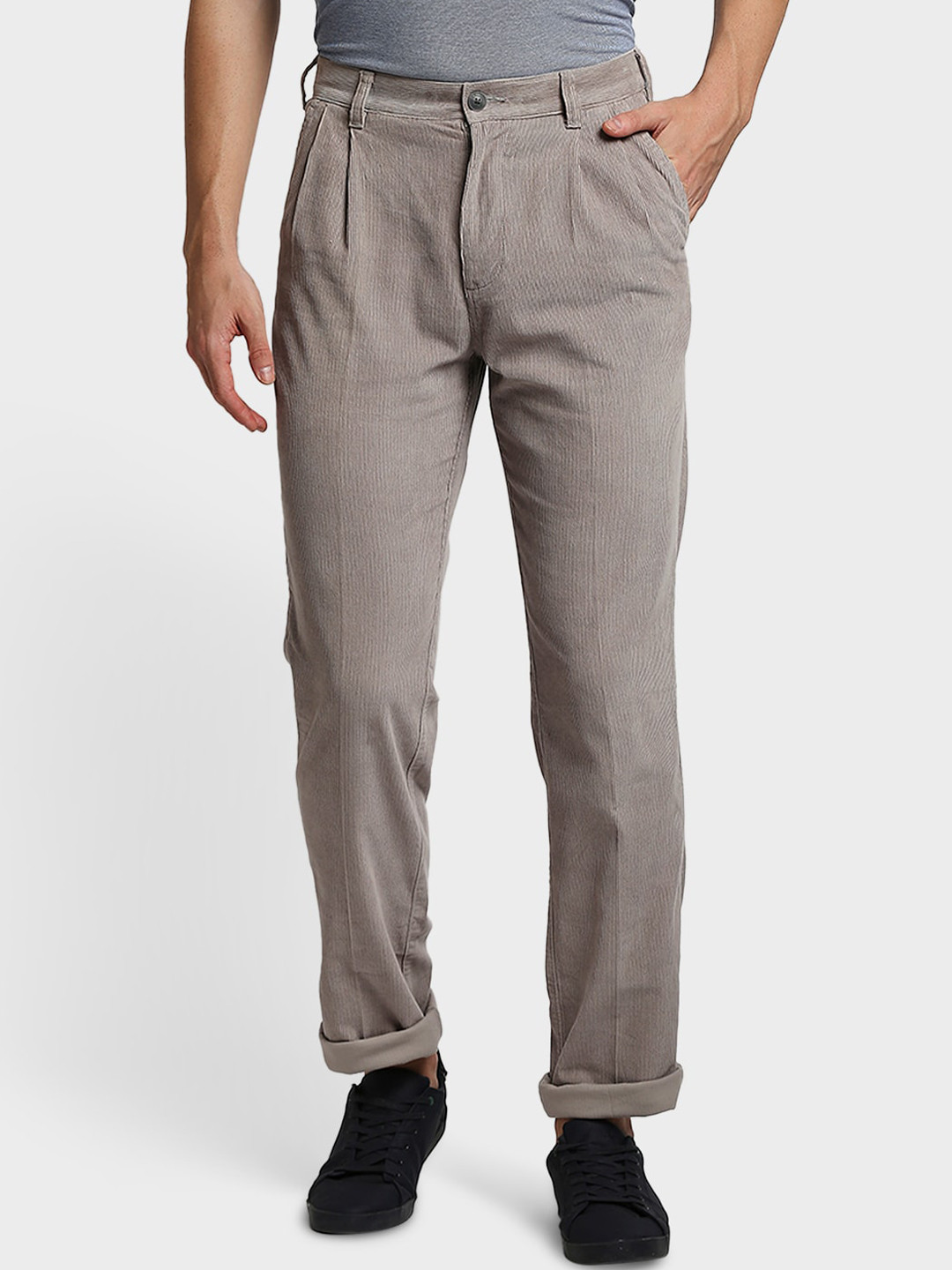 Buy ColorPlus Men Grey Pleated Trousers - Trousers for Men 16275724 ...