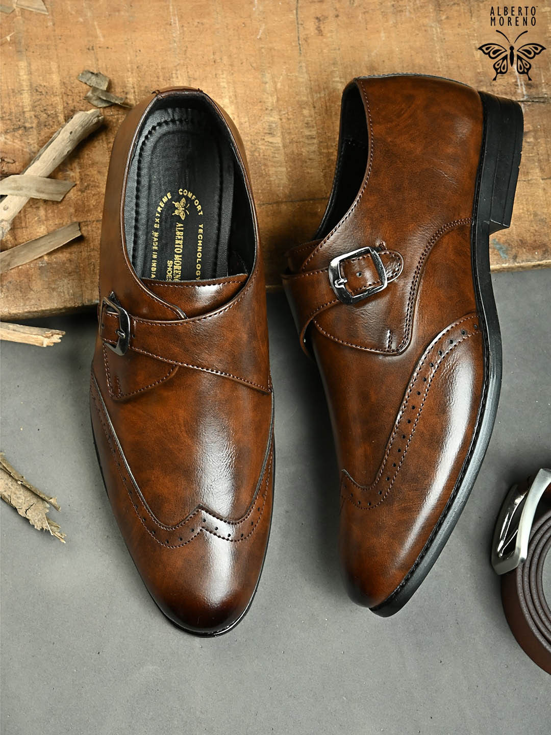 Buy ALBERTO MORENO Men Brown Solid Formal Monk Shoe - Formal Shoes for ...
