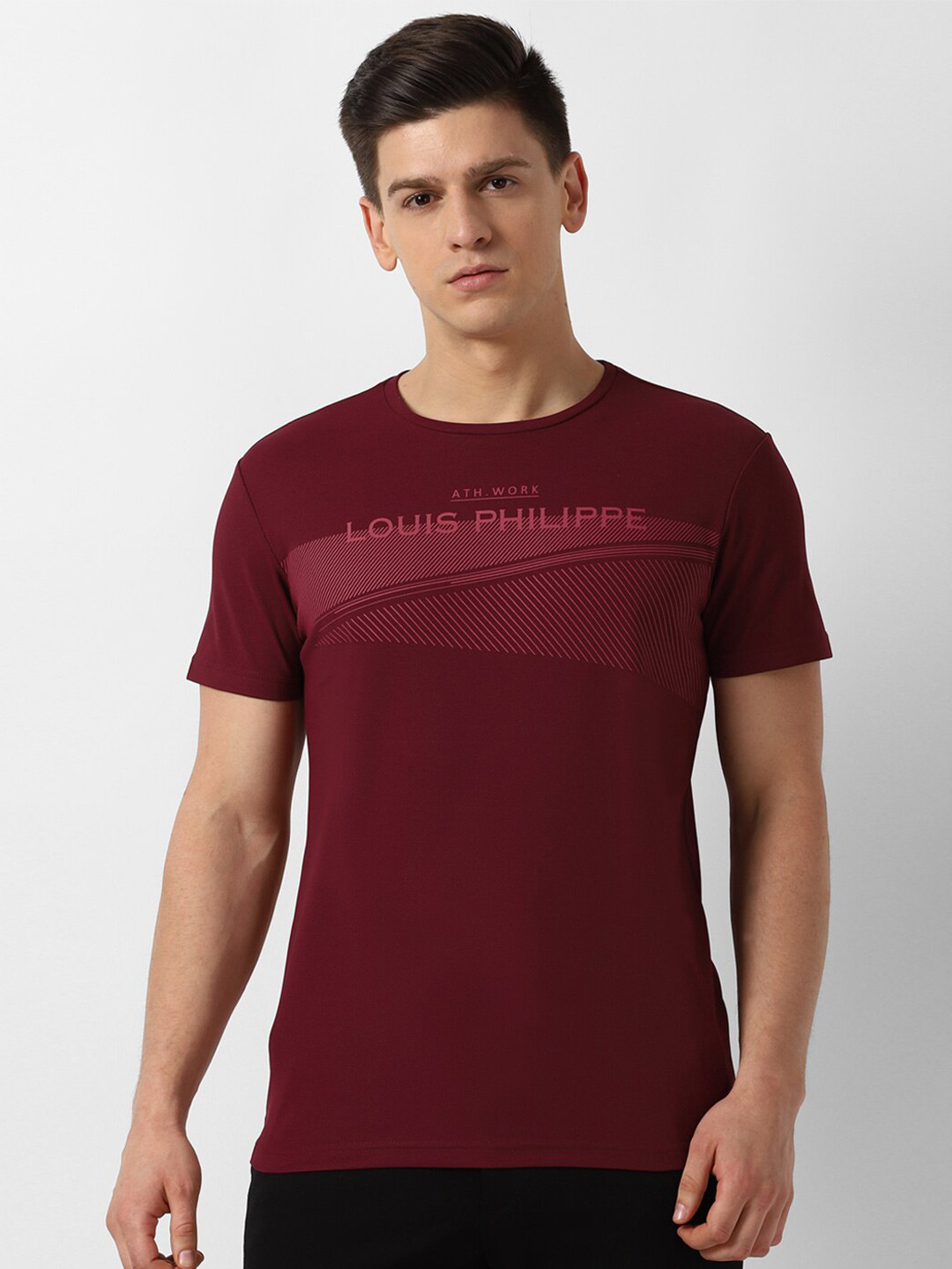 Buy Louis Philippe Sport Men Maroon Brand Logo Printed Slim Fit T Shirt ...