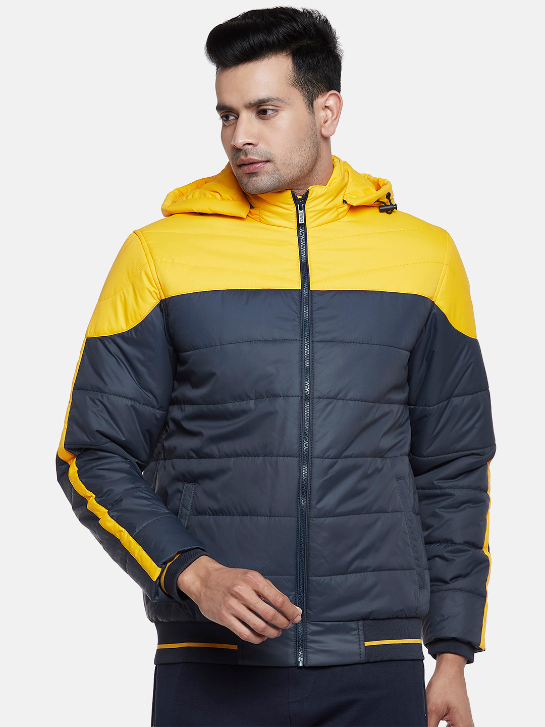 Buy Ajile By Pantaloons Men Navy Blue Yellow Colourblocked Padded ...