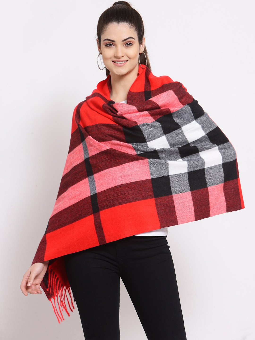 Buy Calvadoss Women Red & Black Checked Woolen Muffler - Mufflers for ...
