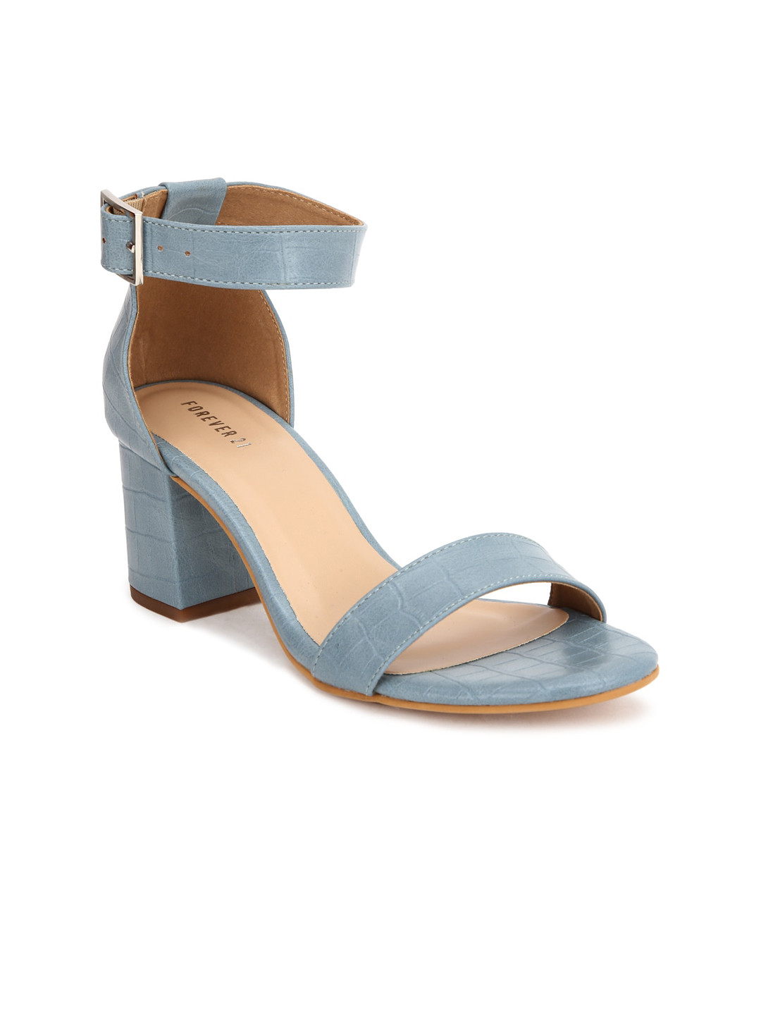 Buy FOREVER 21 Blue PU Block Heel With Ankle Loop - Heels for Women ...