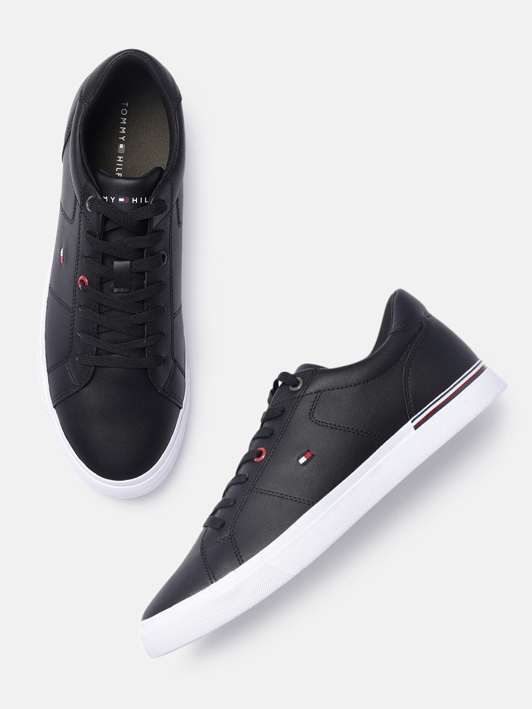 Buy Tommy Hilfiger Men Black Leather Sneakers - Casual Shoes for Men ...