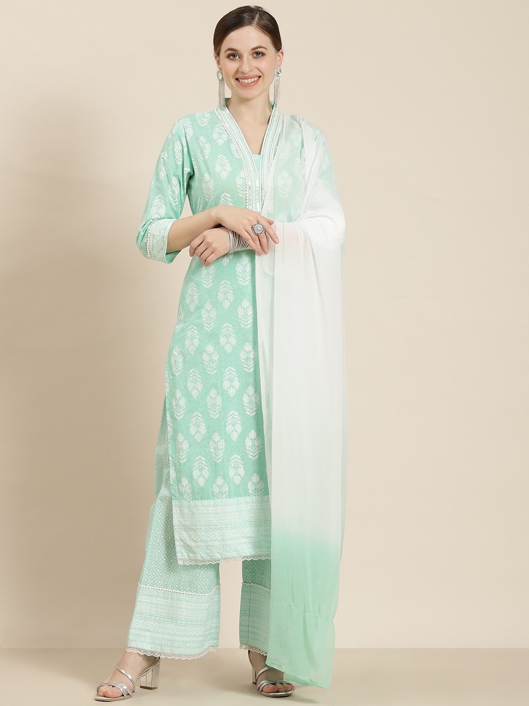 Buy Juniper Women Green Ethnic Motifs Printed Pure Cotton Kurta With
