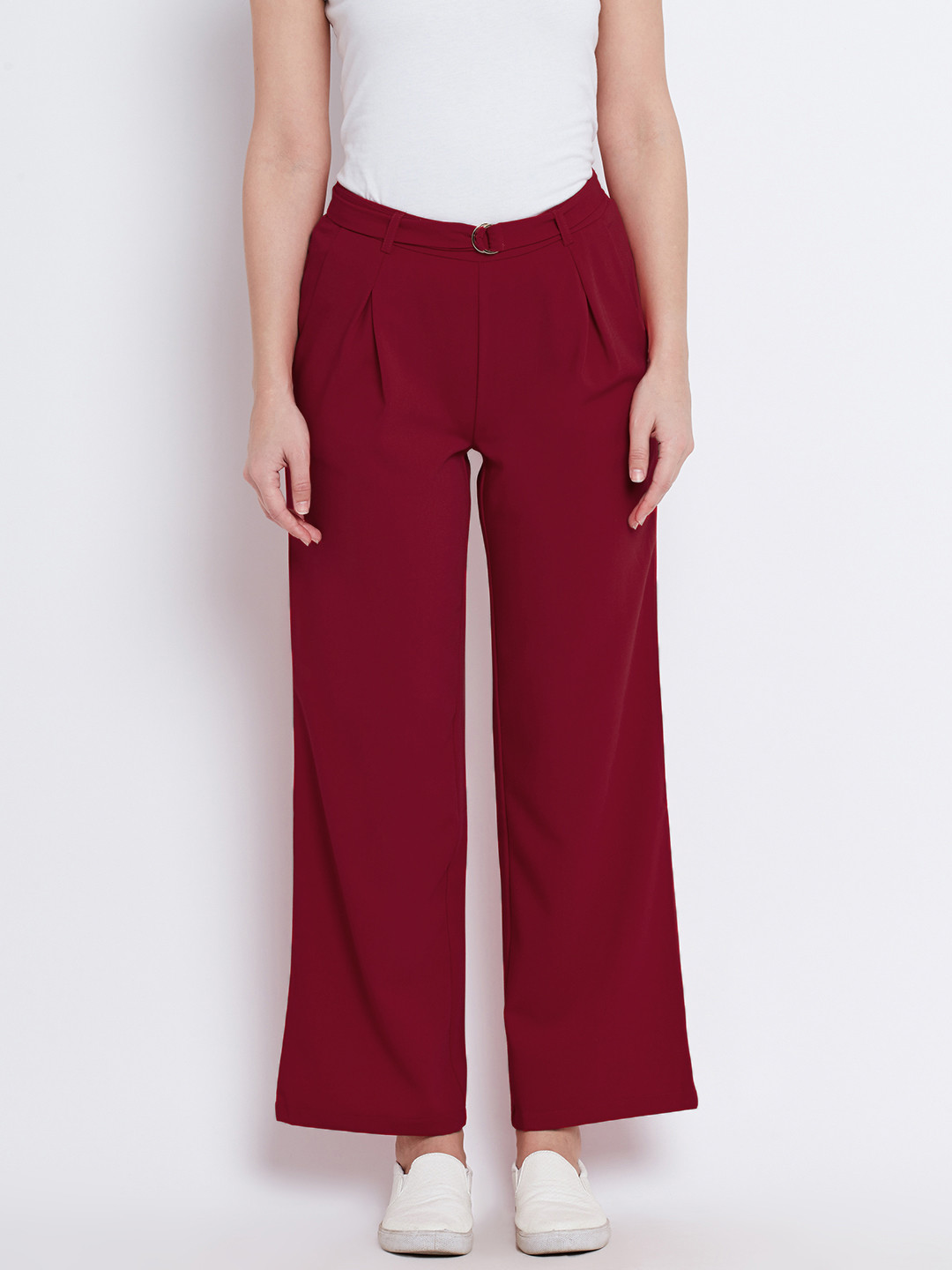 Buy Madame Women Red Solid Pleated Trousers - Trousers for Women ...