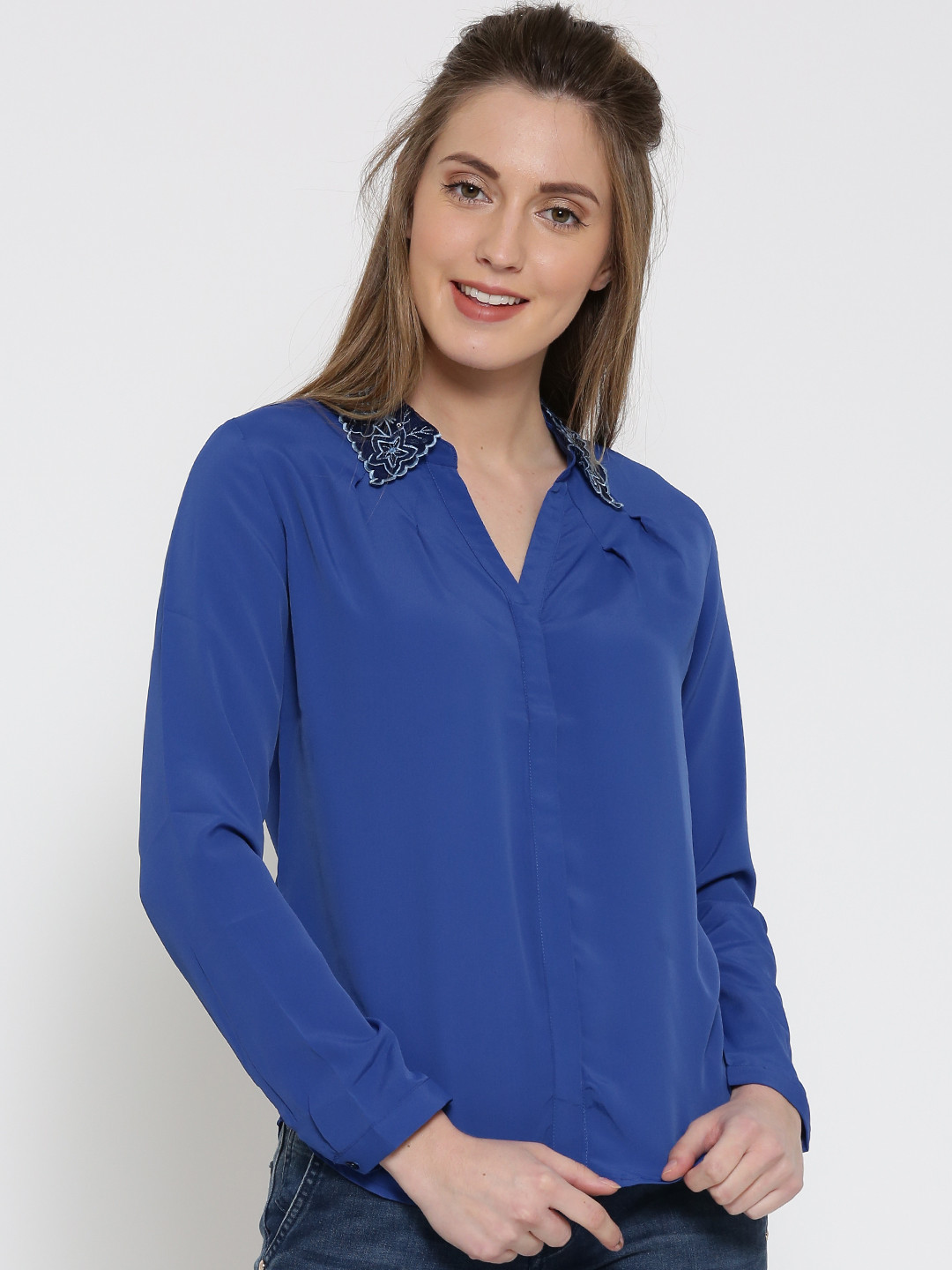 Buy Madame Women Blue Solid Casual Shirt - Shirts for Women 1629083 ...