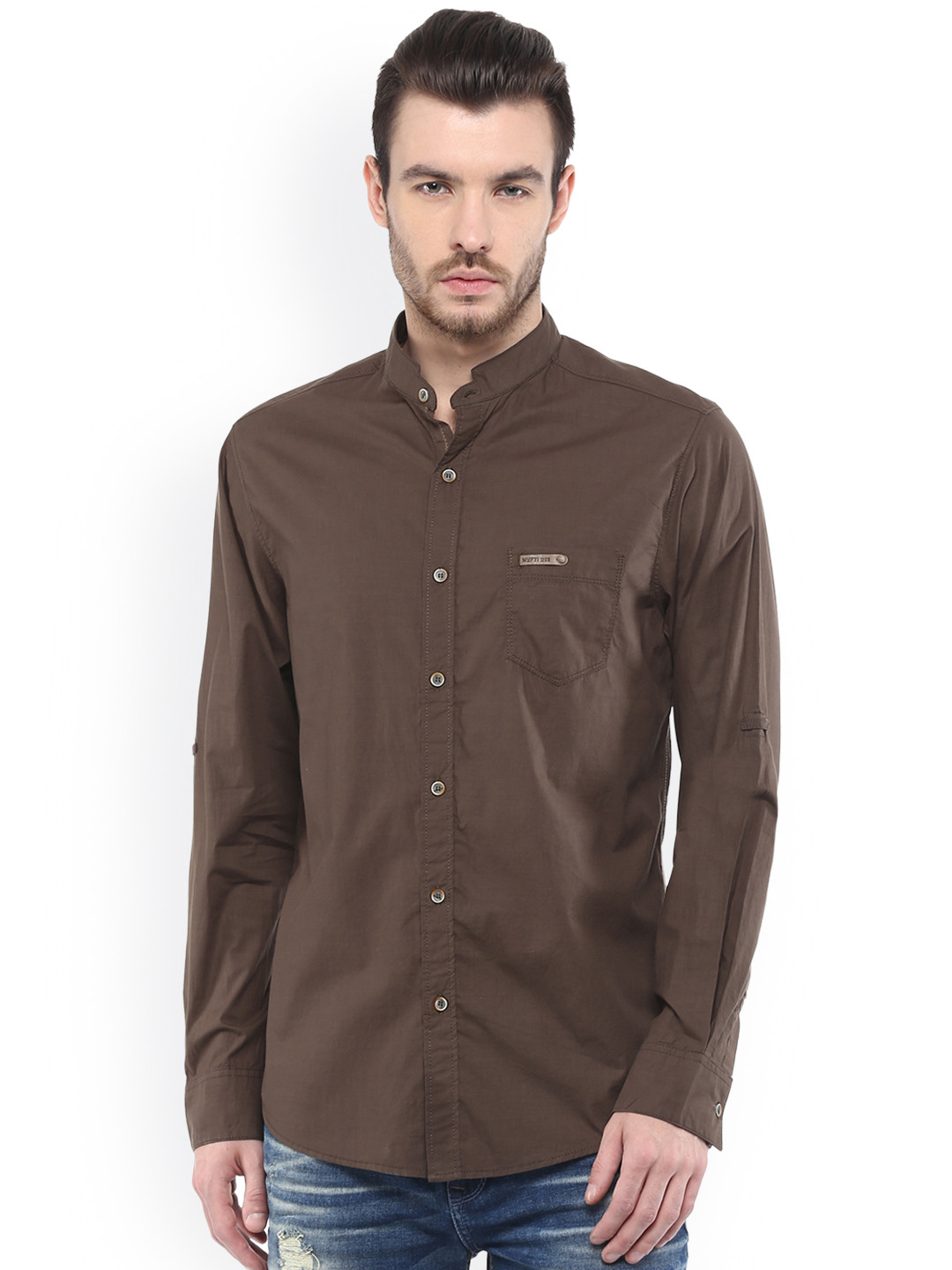 Buy Mufti Men Brown Slim Fit Solid Casual Shirt - Shirts for Men ...
