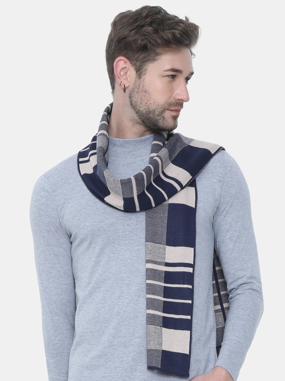 Buy FabSeasons Blue & White Striped Winter Muffler - Mufflers for ...