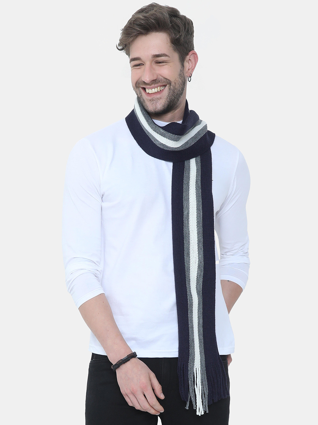 Buy FabSeasons Unisex Navy Blue & White Acrylic Mufflers - Mufflers for ...