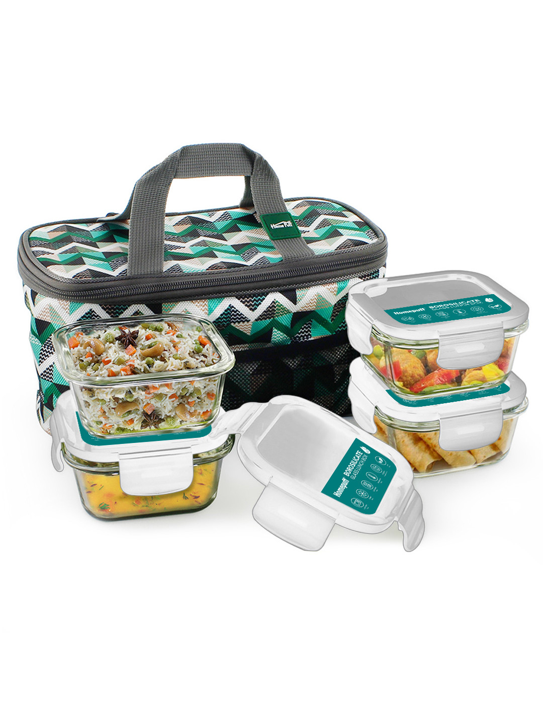 Buy Home Puff Set Of 4 Green Transparent Lunch Boxes With Spoon 1280ml ...