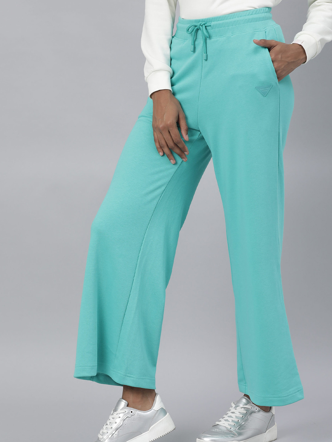 Buy RAREISM Women Turquoise Blue Solid Relaxed Fit Track Pants - Track ...
