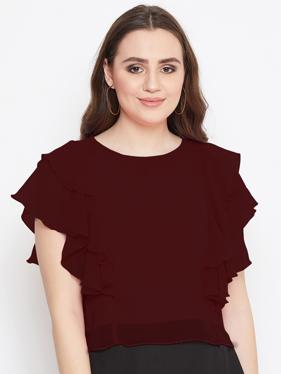Buy Bitterlime Maroon Ruffles Top - Tops for Women 16302616 | Myntra