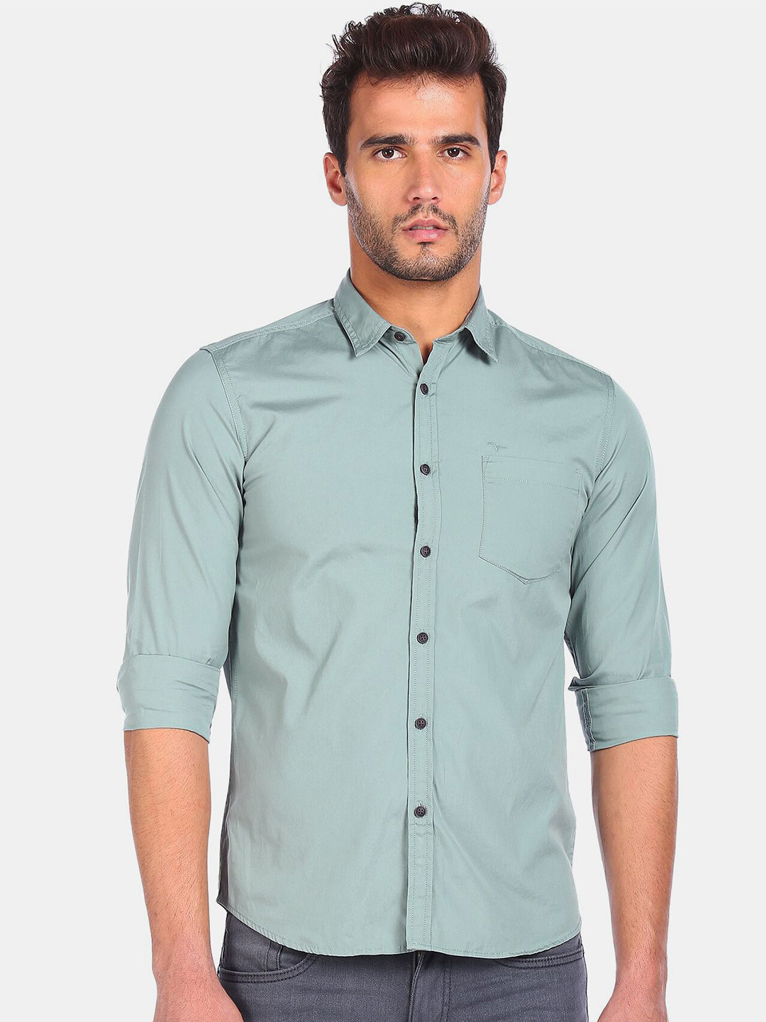 Buy Flying Machine Men Green Pure Cotton Casual Shirt - Shirts for Men ...