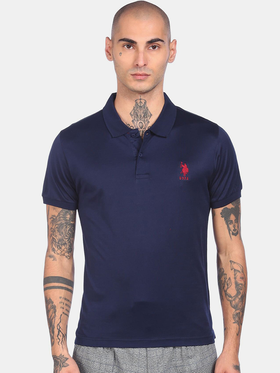 Buy U.S. Polo Assn. Men Navy Blue Polo Collar T Shirt - Tshirts for Men ...