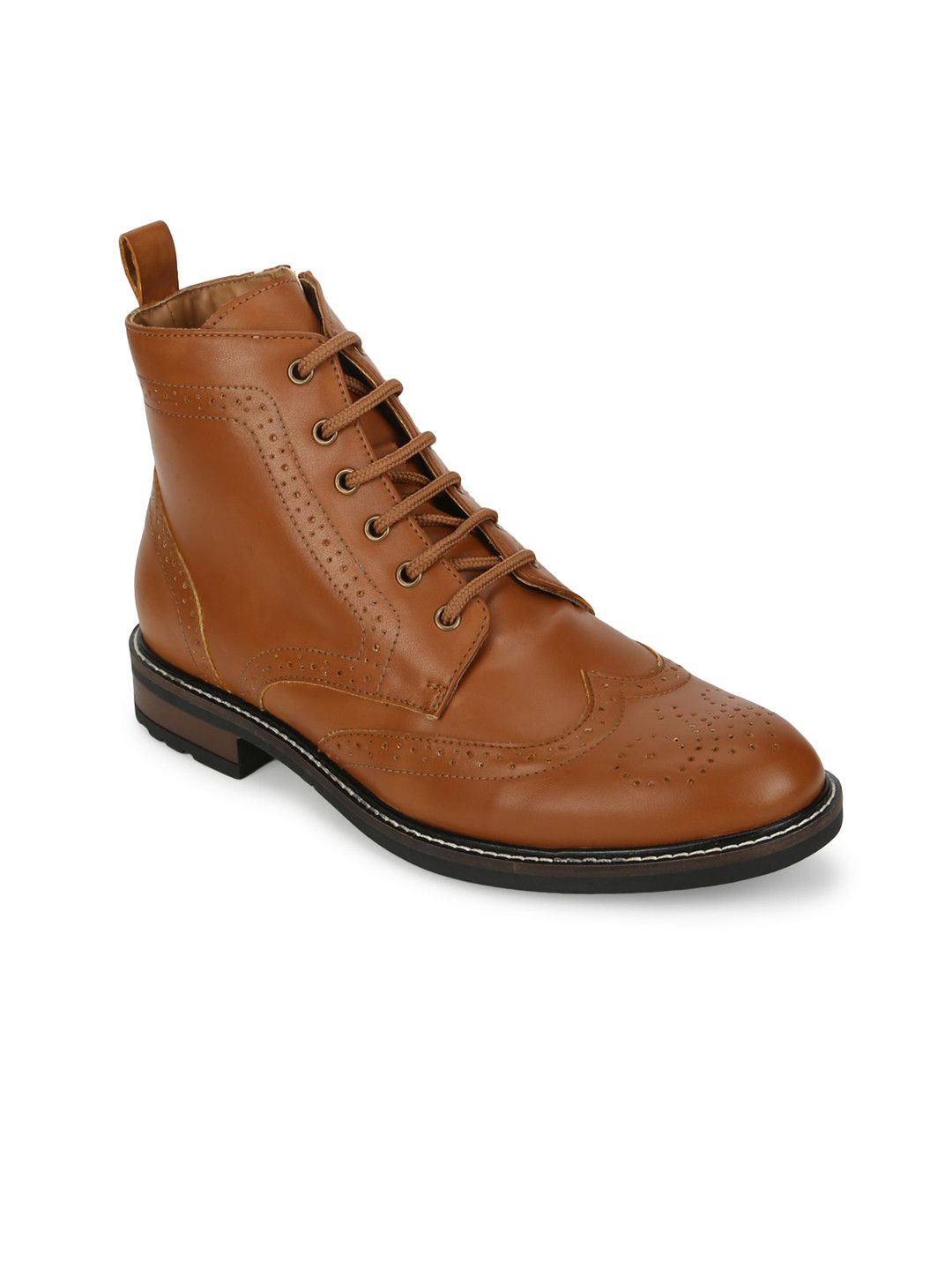Buy Truffle Collection Men Tan Perforations PU Mid Top Flat Boots ...
