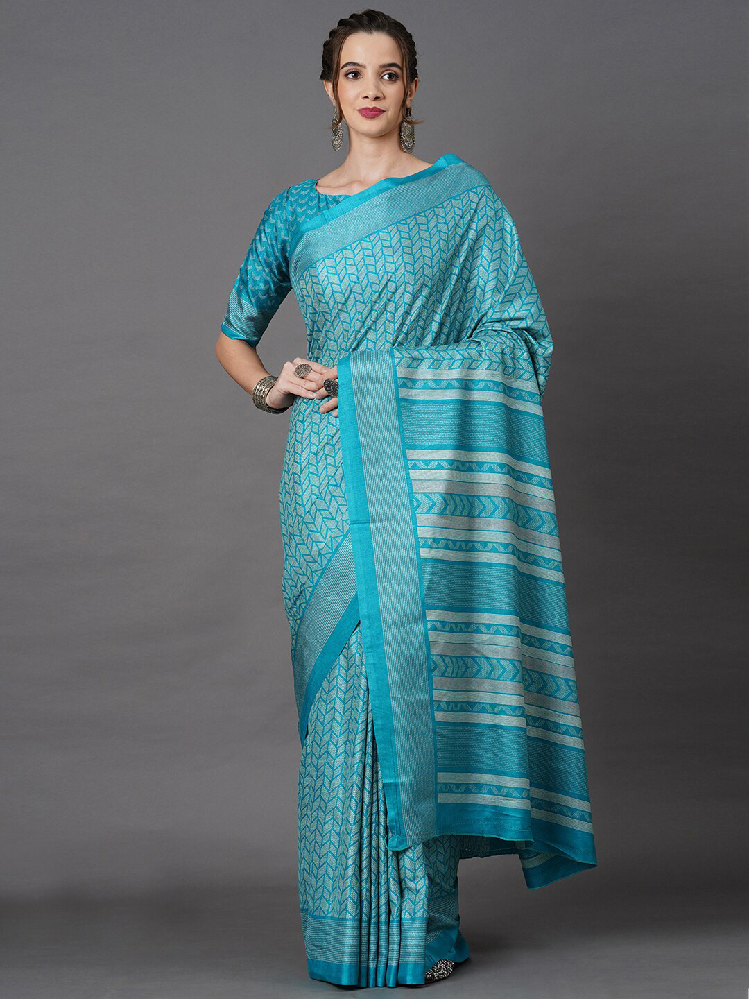 Buy Mitera Turquoise Blue Art Silk Saree - Sarees for Women 16303998 ...