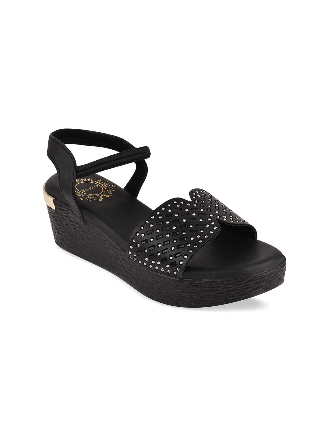 Buy Stelatoes Black & White Embellished Ethnic Wedge Sandals - Heels ...