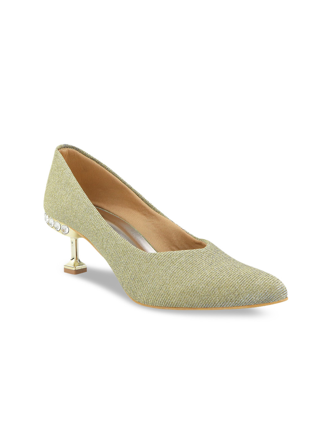 Buy Stelatoes Gold Toned Embellished Party Block Heels Pumps - Heels ...