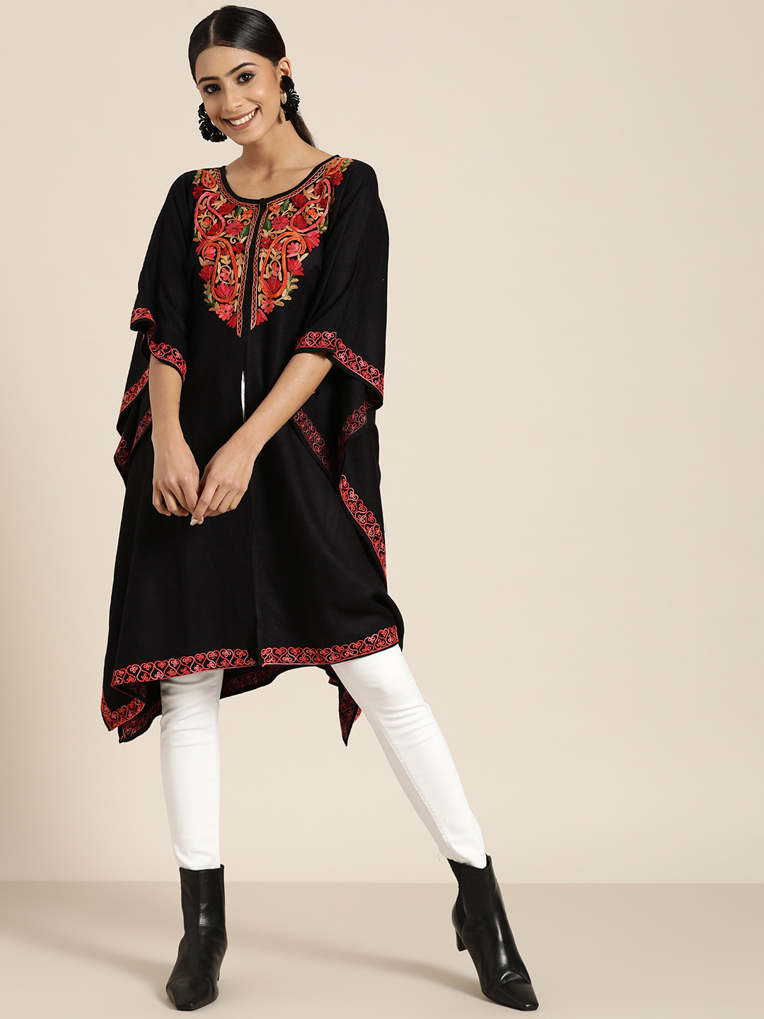 Buy Sangria Women Black & Red Aari Work Yoke Design Kashmiri ...