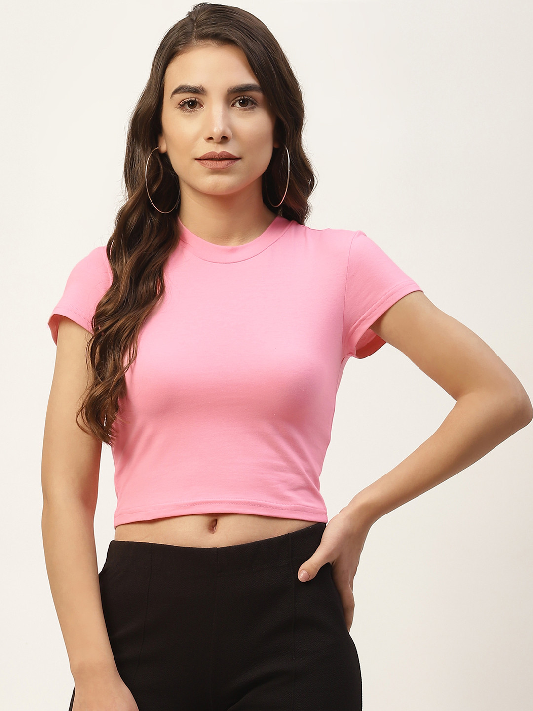 Buy FEMEA Pink Solid Fitted Crop Top - Tops for Women 16306458 | Myntra