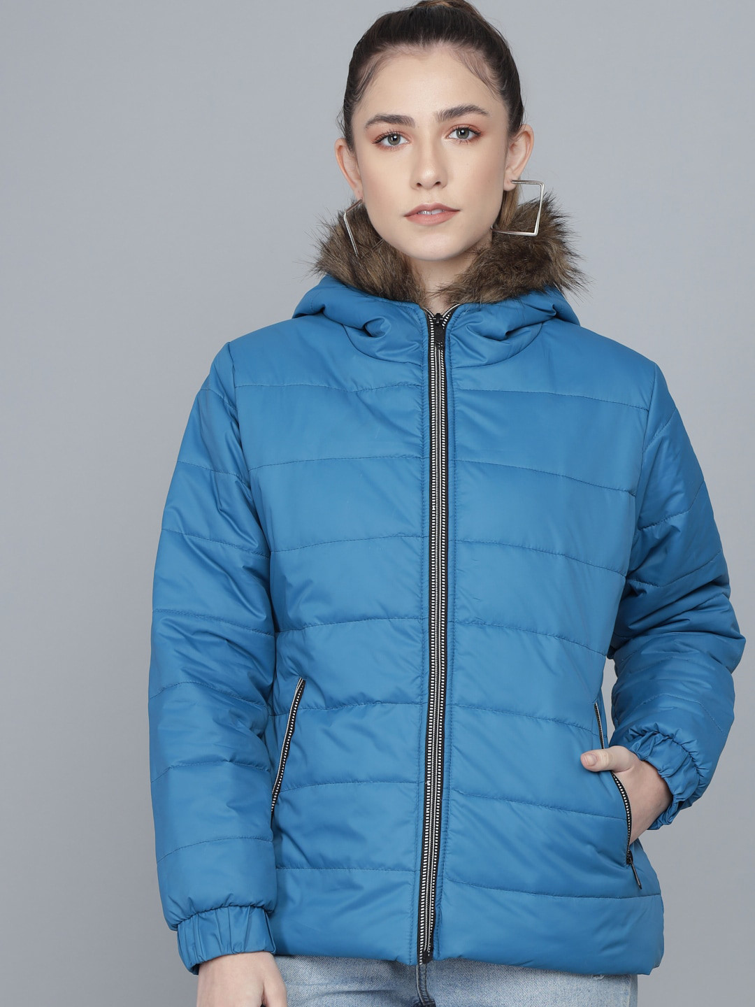 Buy Kotty Woman Blue Lightweight Longline Puffer Jacket - Jackets for ...