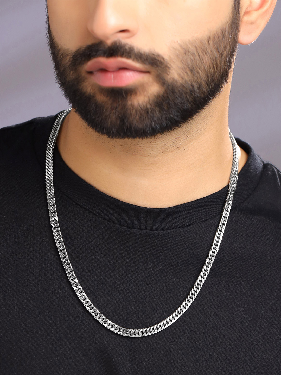 Buy Yellow Chimes Men Silver Toned Stainless Steel Curb Chain ...