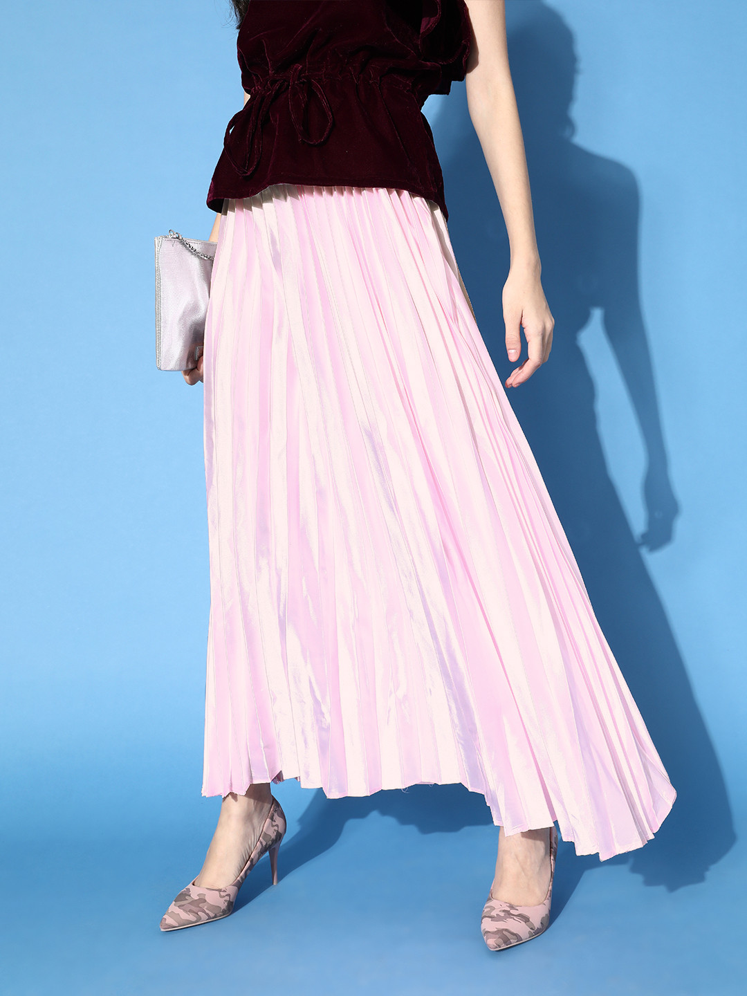 Buy Cation Women Pink Solid Accordion Pleated Skirt - Skirts for Women ...