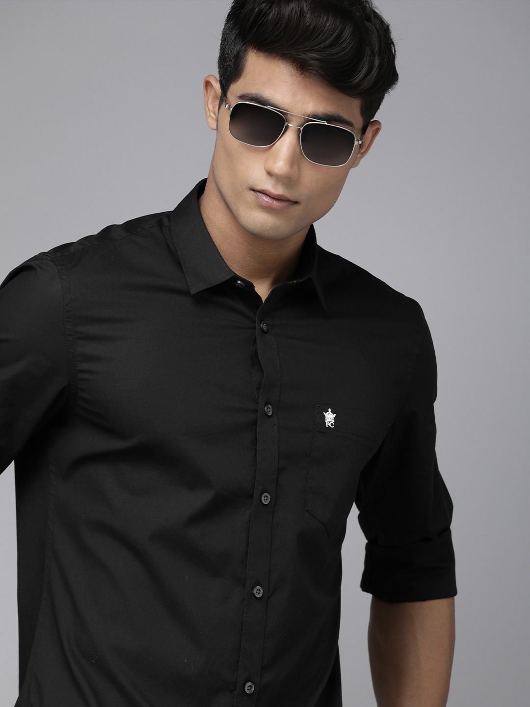 Buy French Connection Men Black Slim Fit Pure Cotton Casual Shirt ...